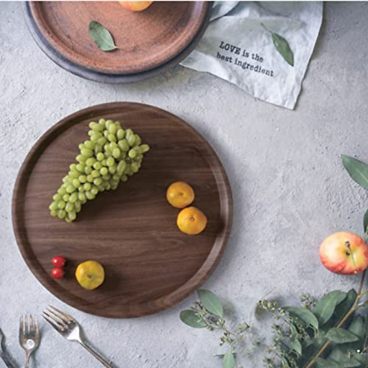 BEECORA Serving Tray Charcuterie Board -Round 15.5" Large Thin Food Platter w/Bonus Snack Tray for Party Host Entertaining Light Server Butter Board Kitchen Ottoman Tray Decor