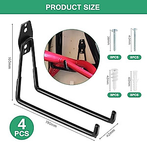 Fippy 4PCS Heavy Duty Garage Hooks for Hanging Tools, 7.5inch Large Garage Storage Hooks, Utility Wall Mount Garage Hooks for Hanging Ladder Bikes Ropes Yard Tools (Black, Large U)