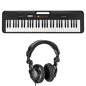Casio CT-S200 61-Key Digital Piano Style Portable Keyboard, 48 Note Polyphony and 400 Tones, Black with Headphones