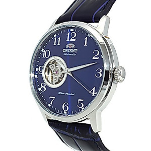 ORIENT Classic Mechanical"Esteem" Open Heart Blue Sunray Leather Watch RA-AG0011L