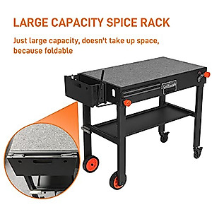 JiRiCHMi Grill Table,Blackstone Griddle Stand,BBQ Prep Table With Wheels And Seasoning Tray,Universal Grill Cart Fit 17 Inch Or 22 Inch Griddle,Folds Flat Quickly Ninja Grill Stand