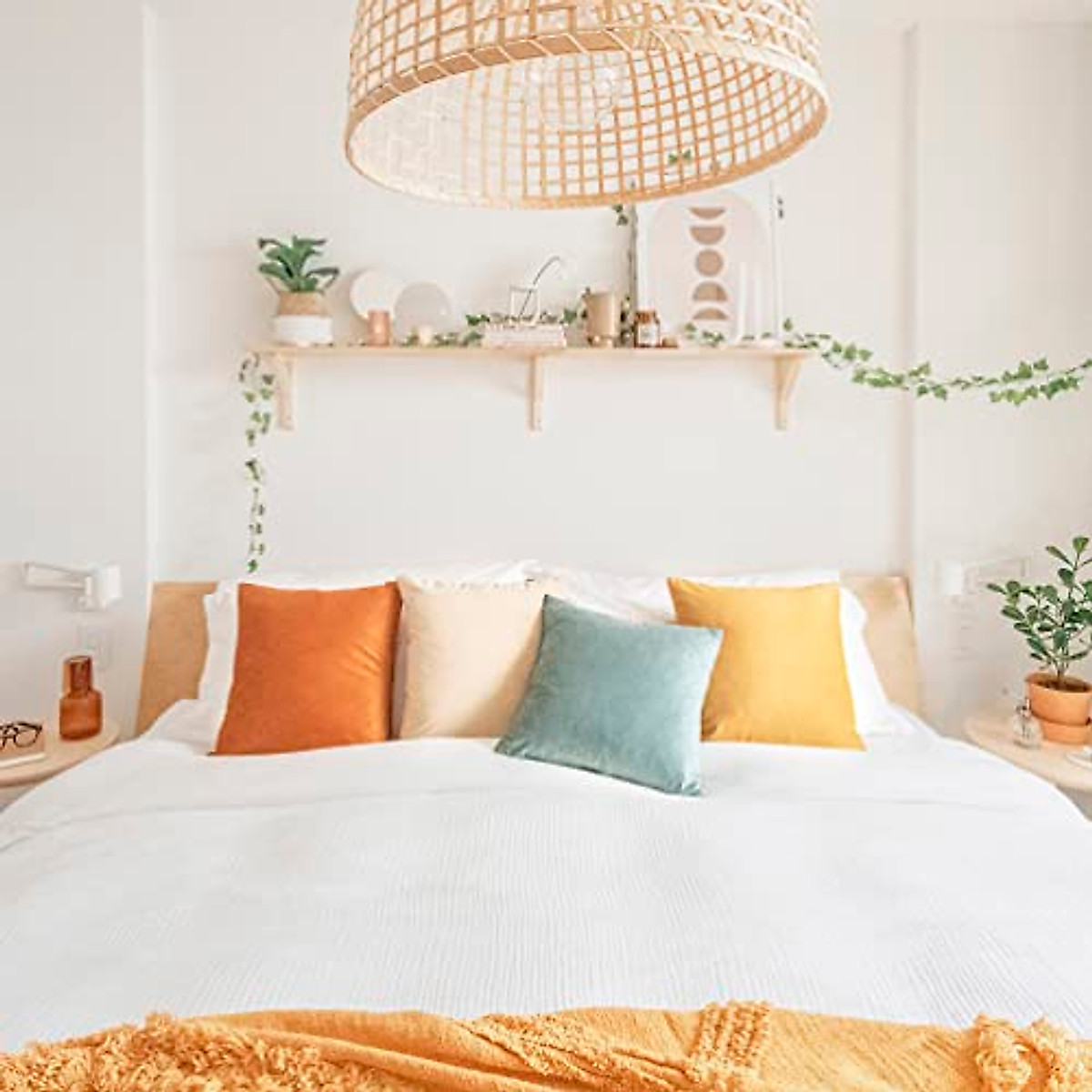 MONDAY MOOSE Decorative Throw Pillow Covers Cushion Cases, Set of 4 Soft Velvet Modern Double-Sided Designs, Mix and Match for Home Decor, Pillow Inserts Not Included (18x18 inch, Orange/Teal)