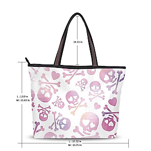 Woman Tote Bag Travel Shoulder Handbags Purple Skull for Work Travel Business Beach