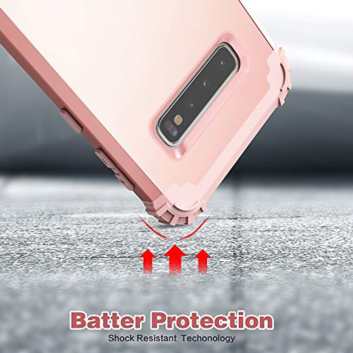 IDweel Galaxy S10 Case, Galaxy S10 Case Rose Gold for Women Girls, 3 in 1 Shockproof Slim Hybrid Heavy Duty Protection Hard PC Cover Soft Silicone Rugged Bumper Full Body Bumper Case, Rose Gold