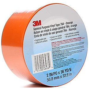 3M Vinyl Tape 764, General Purpose, 2 in x 36 yd, Orange, 1 Roll, Light Traffic Floor Marking, Social Distancing, Color Coding, Safety, Bundling