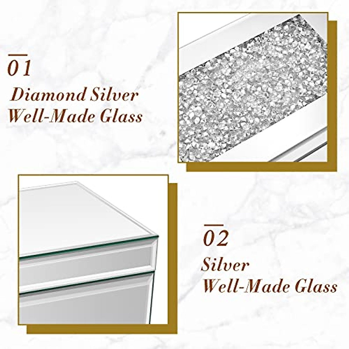 2 Pieces Silver Glass Mirrored Diamond Jewelry Box Christmas Gift Container Organizer Simple Classic Storage Jewelry Box Decorative Glass Box Jewelry Organizer Box Jewelry Storage