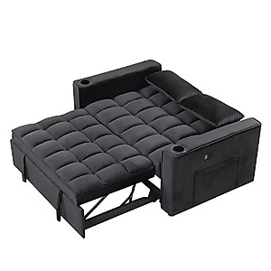 Convertible Sofa Couch with Pull-Out Sleeper,Adjustable Loveseat Armchair Single Bed Chair with Cup Holder,USB Port,Side Pocket&Pillows for Living Room/Apartment/Office/Studio/Small Place