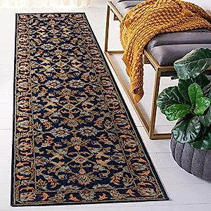 SAFAVIEH Blossom Collection 2' 3" x 12' Navy BLM219A Handmade Premium Wool Entryway Foyer Living Room Kitchen Runner Rug