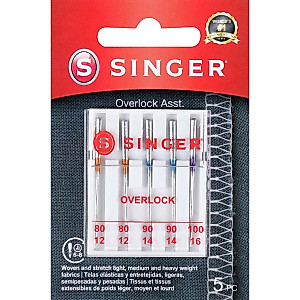SINGER 04803 Regular Point Overlock Needles, 5-Count, Sizes 80/12, 90/14, 100/16
