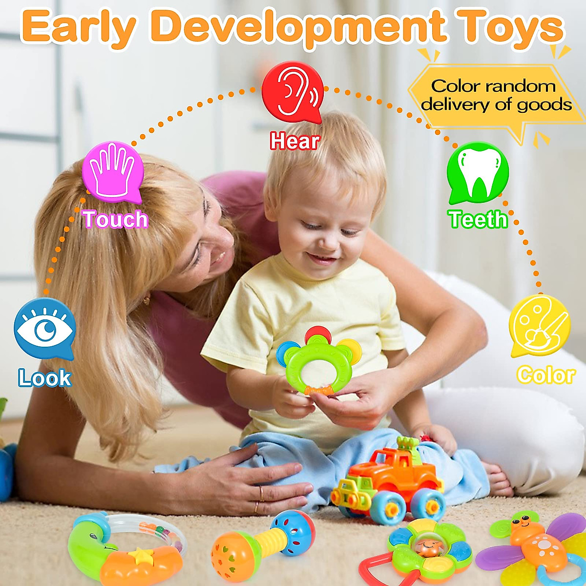 10PCS Baby Toys 0-3-6 Months Teething Toys for Babies 0-6-12 Months Baby Rattles 0-3-6 Months Infant Newborn Toys Baby Toys 6 to 12 Months Sensory Toys Rattles for Babies 0-6 Months Birthday Gifts