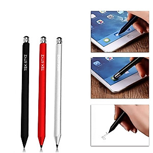 Tek Styz Pro Stylus Capacitive Pen Upgraded Works for Plantronics BackBeat FIT 2100 with Custom High Precision Touch Full Size 3 Pack! (Black Silver RED)