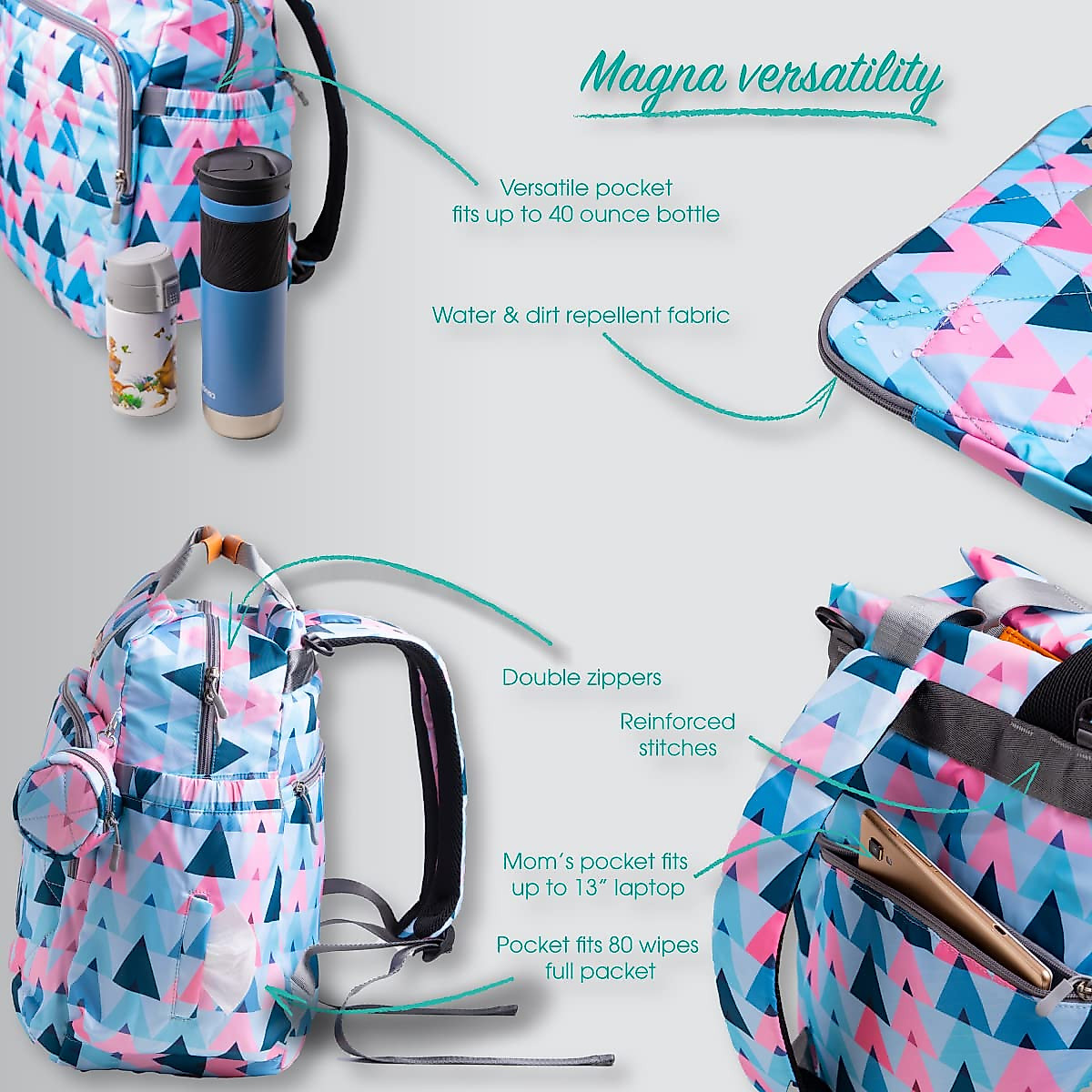 Clamera Diaper Bag Backpack – 5-in-1 Magna Travel Back Pack – Extra Large Diaper Bag with Changing Pad, Diaper Pouch, Pacifier Pouch & Stroller Hangers