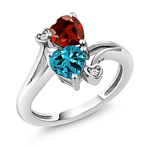 Gem Stone King 925 Sterling Silver London Blue Topaz Red Garnet Ring For Women (1.88 Cttw, Heart Shape 6MM, Gemstone November Birthstone, Available In Size 5, 6, 7, 8, 9)
