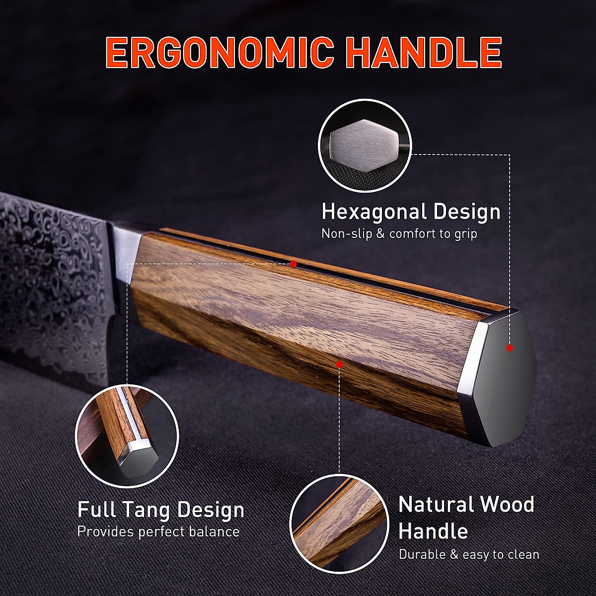 FUJUNI Kitchen Utility Knife 5 inch Damascus Small Chef Knife 67-Layer Damascus VG10 Steel Ultra Sharp Professional Paring Knife with Hexagon Natural Wood Handle