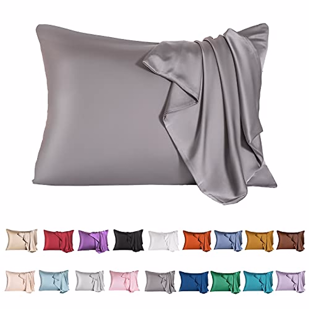 Mulberry Silk Pillowcase for Hair and Skin,Standard Size Cooling Silk Pillow Case with Hidden Zipper,Allergen Proof Dual Sides Soft Breathable Smooth Silk Pillow Cover for Women(Standard,Dark Gray)