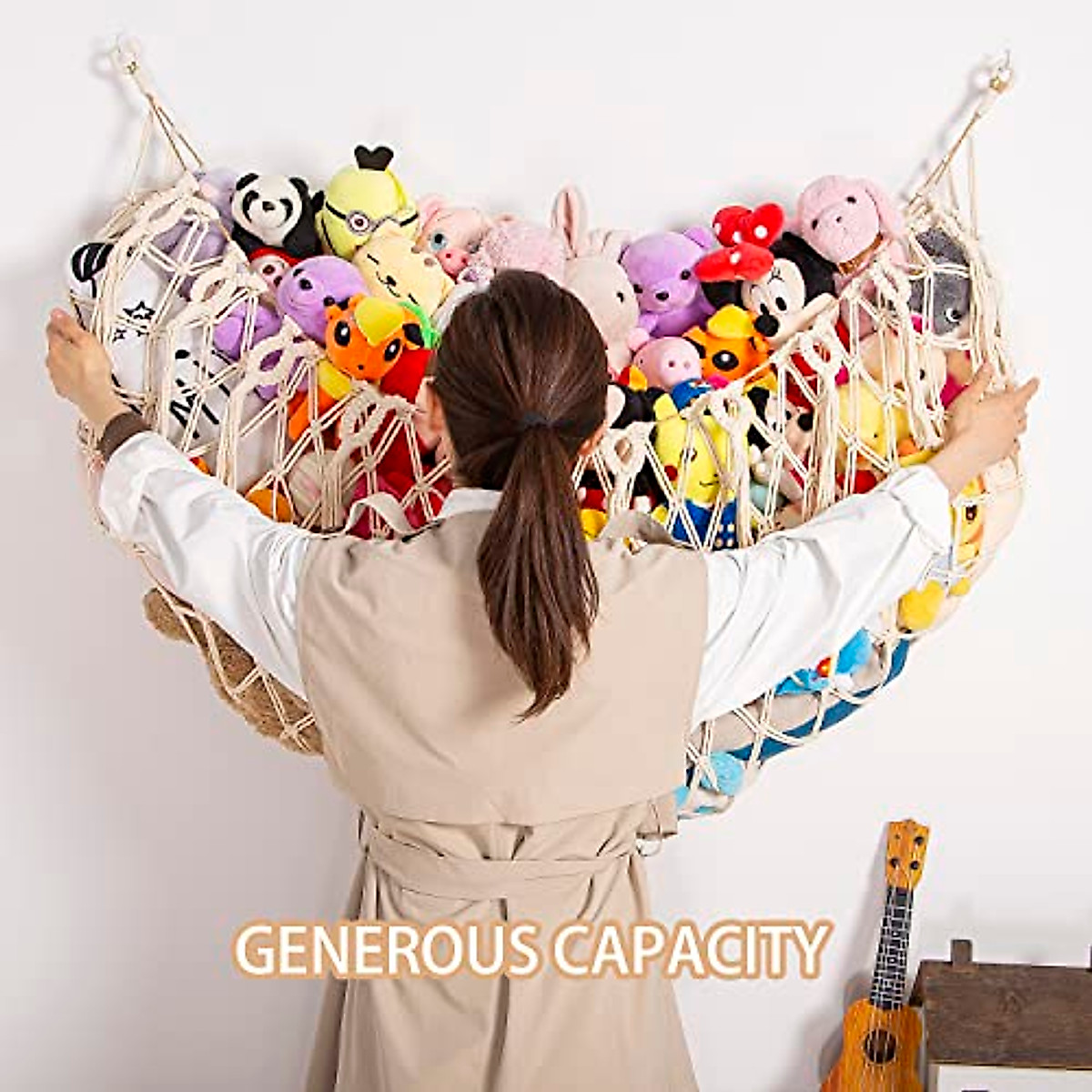 YKBU Stuffed Animal Net or Hammock Wall Hanging Net for Stuffed Animal Storage Macrame Toy Display Plush Toy Holder Soft Toy organizer for Nurery Baby Bedroom Playroom-Cream, -Cream