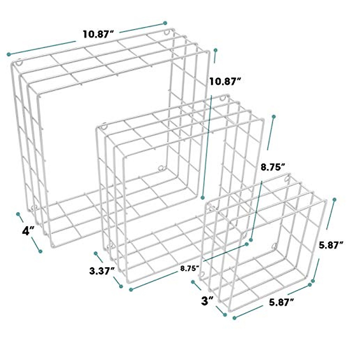 Sorbus Floating Square Shelves (Metal Square - White)