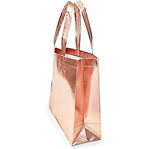 Juvale 24 Pack Holographic Rose Gold Reusable Grocery Bags with Handles for Shopping Boutiques, Birthdays (13.8 x 11.8 x 4.72 In)