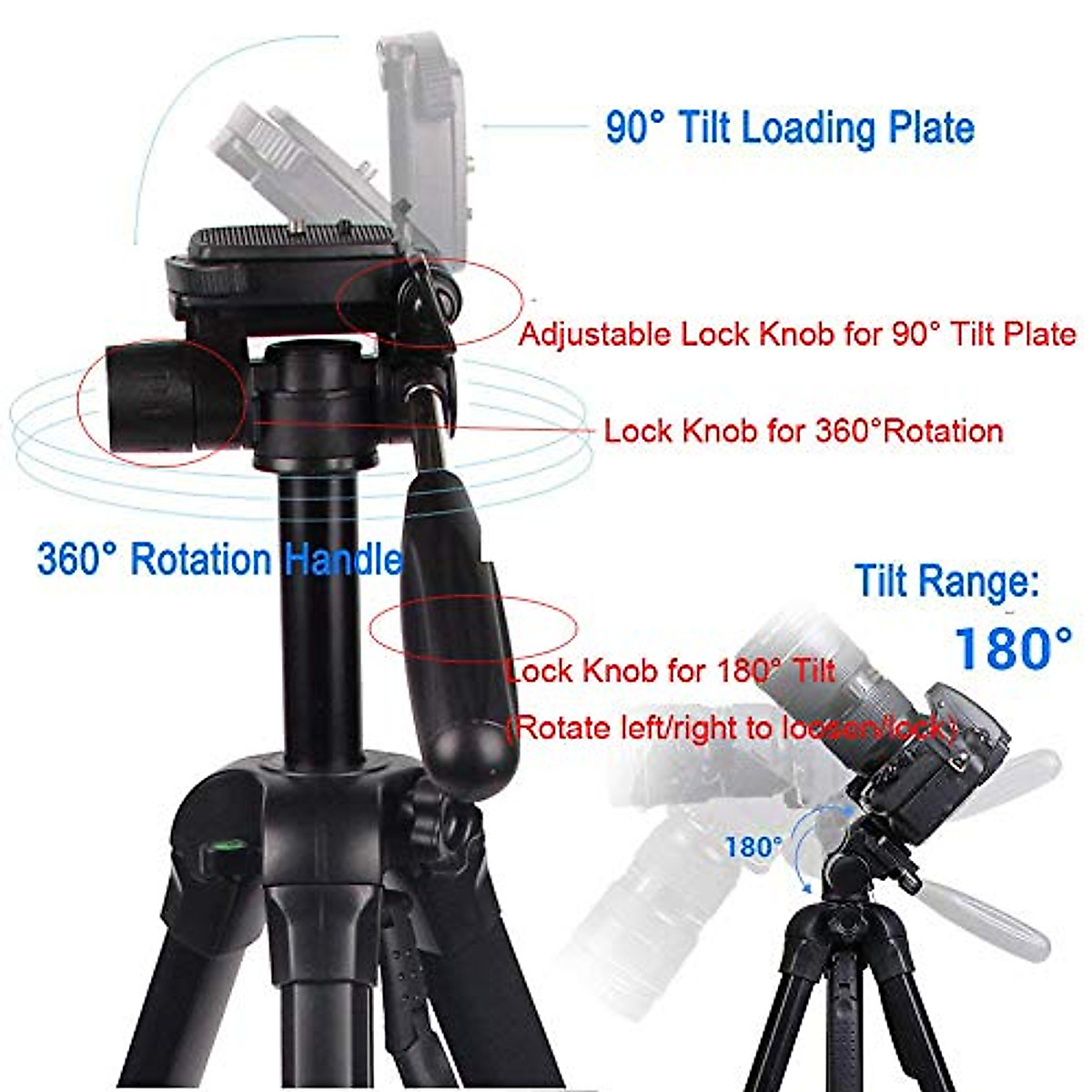 Regetek 73" Camera Tripod Travel Monopod (Aluminum Professional Video Camera Mount) Adjustable Stand with Flexible Head for Canon Nikon DV DSLR Camcorder Webcam Gopro cam& Carry Bag & Cellphone Mount