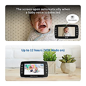 IKQIEOR Baby Monitor with 2 Cameras, 4.3" LCD Split-Screen Video Baby Monitor with Camera and Audio NO WiFi, Remote Pan/Tilt/Zoom, Auto Night Vision,Two-Way Talk,Temperature Sensor,VOX Mode, Lullabies