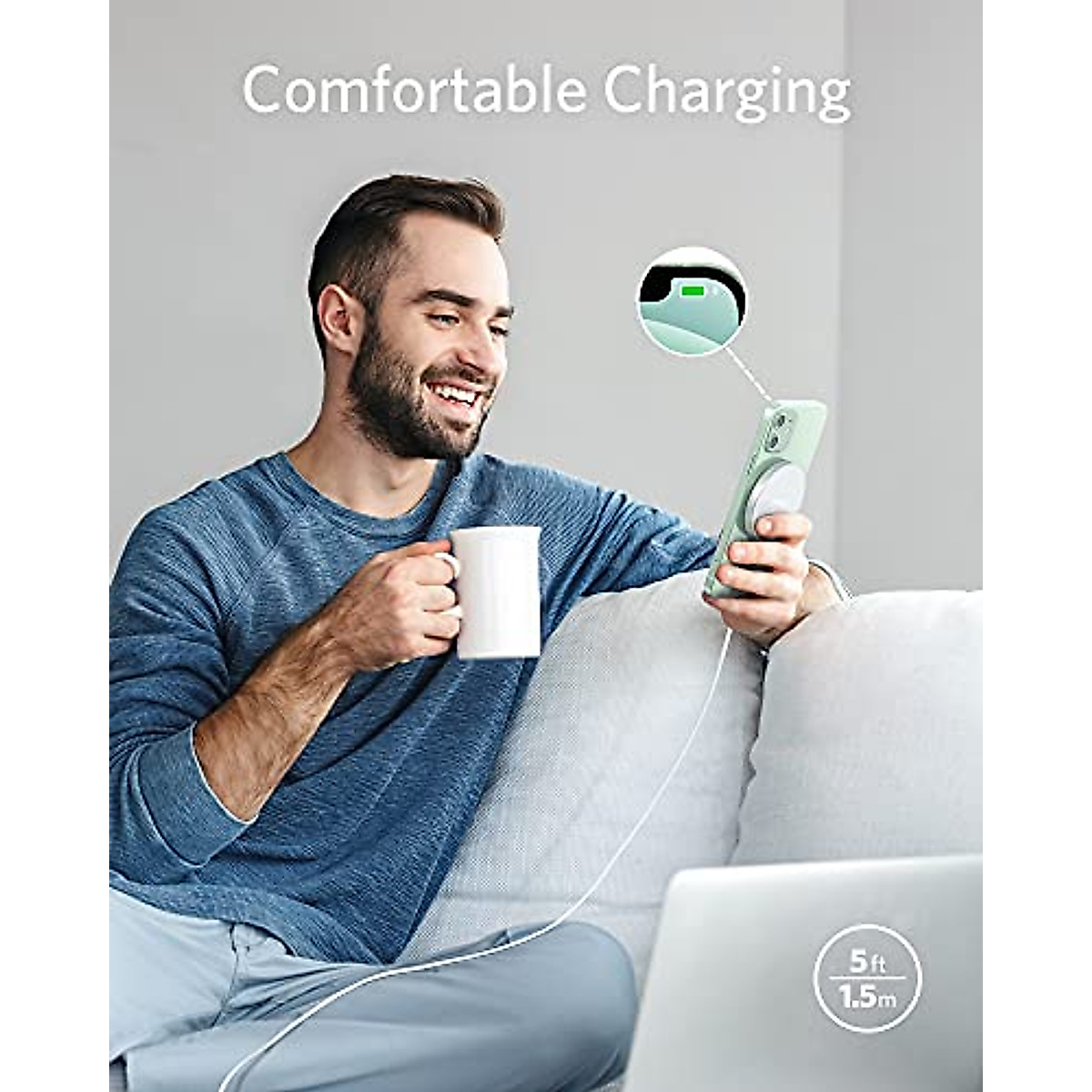 Anker Magnetic Wireless Charging Pad with Sleek Design, PowerWave Select+ Magnetic Pad, 5 ft Built-in Charging Cable, 7.5W Only Compatible with iPhone 12 (No AC Adapter)