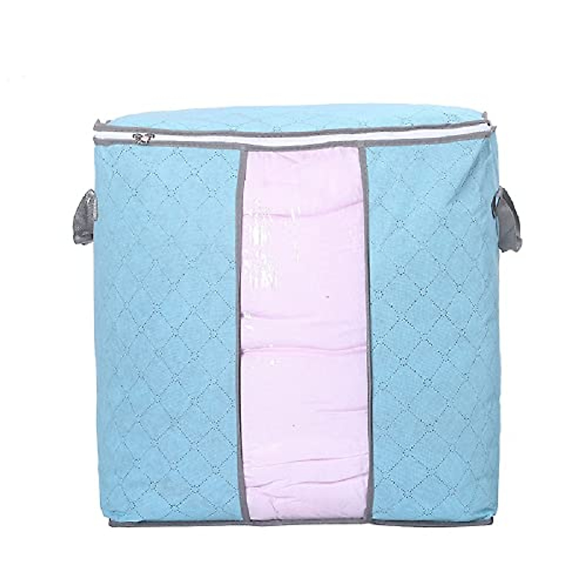 GUAGLL Home Quilt Storage Bag Foldable Non-Woven Transparent Window Handle Storage Bag for Clothes Quilt Toys