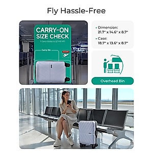 BAGSMART Carry On Luggage 22x14x9 Airline Approved, 20 Inch Lightweight Carry On Suitcase, Hard Shell Luggage with Spinner Wheels, 20 Inch Rolling Suitcases, Purple