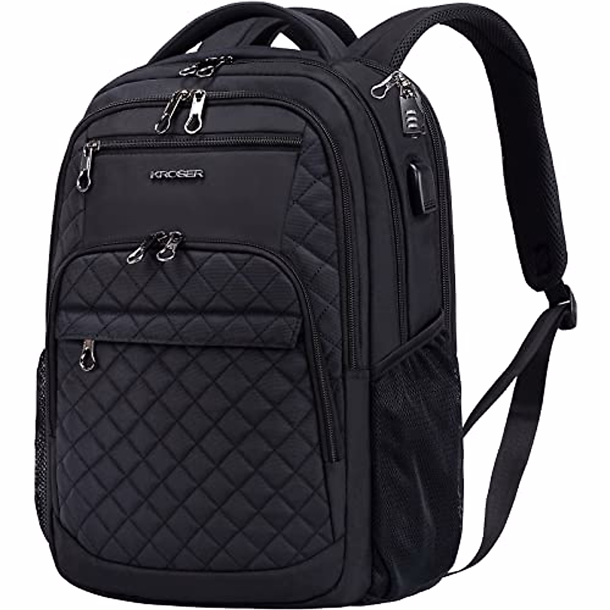 KROSER Travel Laptop Backpack 17 Inch Large Computer Backpack Water-Repellent Daypack with USB Charging Port RFID Pockets for Work/Business/College/Men/Women(Quilted)
