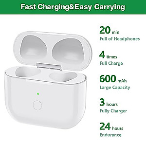 Wireless Charging Case Replacement - Compatible with AirPod 3, Qi-Certified for Air Pods 3rd Gen Charger Cases, Support Bluetooth Pairing Sync Button, 600 Mah Built-in Battery, Without Earbuds, White