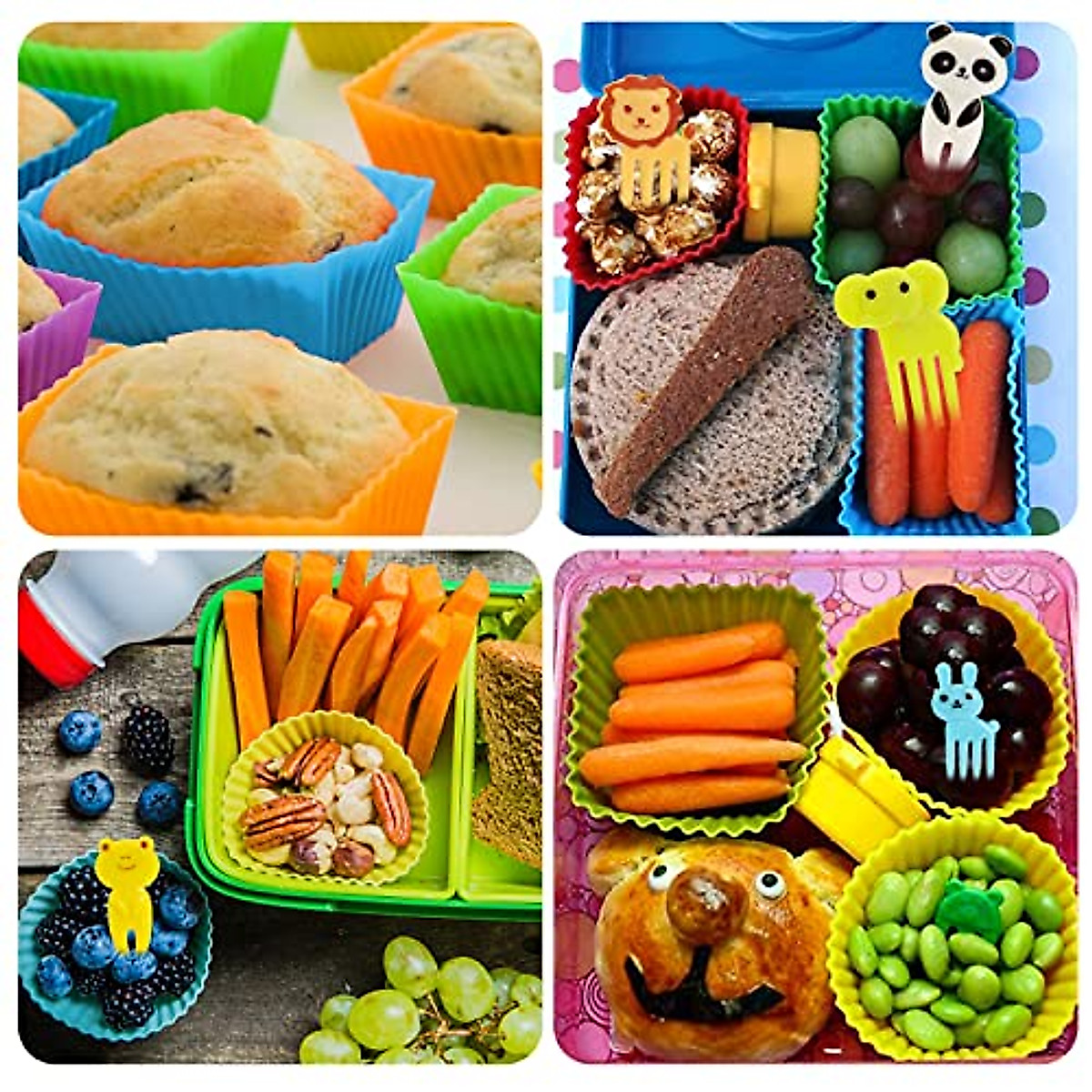DGYJJZ 50 Pcs Silicone Lunch Box Dividers bento box accessories Silicone Cupcake Liners,Bento Box Accessories for Kids with 10pcs food picks for kids