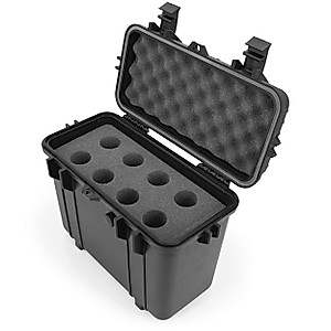 CASEMATIX Microphone Hard Case for 8 Mics Compatible with Sennheiser, Shure, Audio-Technica Microphones and Other Wireless Mic System Transmitter Receiver Microphones - Case Only