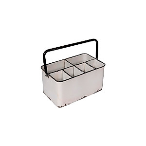 Creative Co-Op Farmhouse Metal Storage Caddy with 6 Compartments and Handle, Distressed White and Black