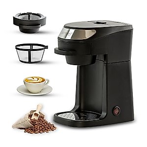 roomwell Single Serve Coffee Maker - 12 oz Stainless Steel Portable Drip, Reusable Mesh Filter, Ground Compatible, Non-Pod Mini Coffee Maker - Ideal Coffee Machine for College & Coffee Lovers,Black