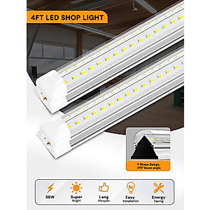 ONLYLUX LED Shop Light, 4ft 36W 5000lm 6500k Shop Lights, 4 Foot Led Light Fixture, T8 Led Tube Lights for Garage, V Shape High Output Linkable (10 Pack)
