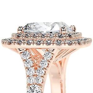 Solid Gold Handmade Engagement Ring 3 CT Cushion Cut Moissanite Diamond Double Halo Bridal Wedding Ring for Anniversary Propose Gift (14K Solid Rose Gold)