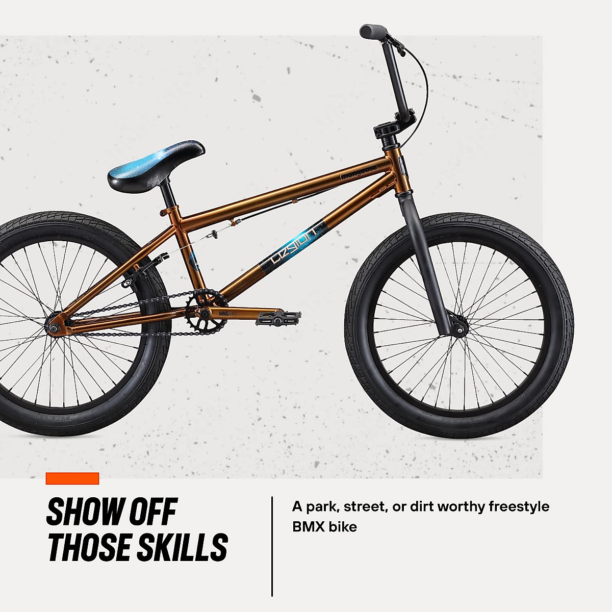 Mongoose Legion L40 Kids Freestyle BMX Bike, Intermediate Rider, Boys and Girls Bikes, 20-Inch Wheels, Hi-Ten Steel Frame, Micro Drive 25x9T BMX Gearing, Copper