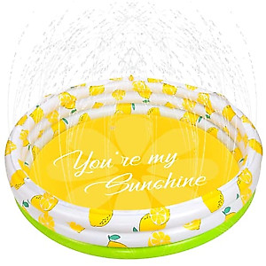 Float Joy Kiddie Pool Inflatable Water Sprinkler for Kids Swimming Pool Toddler Dog Splash Pad Outdoor Play 60"x15" Large 3 in 1 Pool for Summer Backyard Garden Water Activities Suntan
