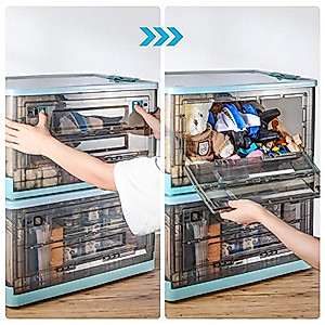 Clear Storage Bins with Lids, Plastic Collapsible Storage Cube with Double Door, Large Stackable Folding Crates for Home and Office, 52 Liters 1 Count…