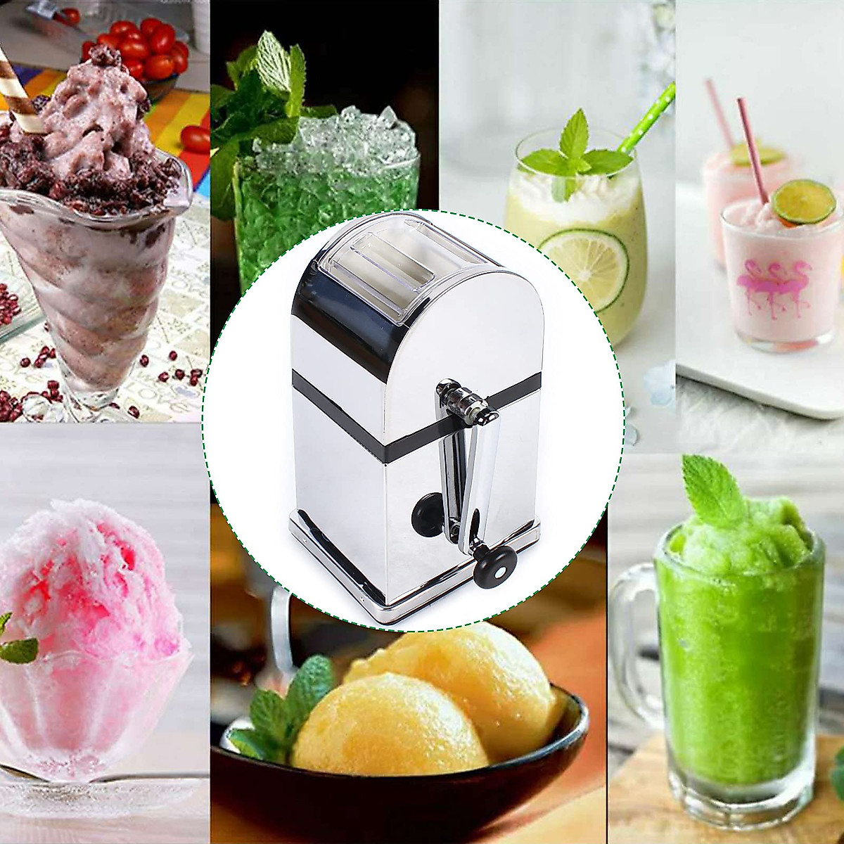 Crushed Ice Maker Manual Ice Shaver Transparent Container Portable Shaved Ice Maker Crushed Ice Machine for Making Cold Drinks Milk Tea and Cocktails