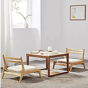 MAXCBD Desk Chair Side Chairs Bamboo Floor Seat Chair for Living Room Japanese Chair w/Cushion Dining Room Chair