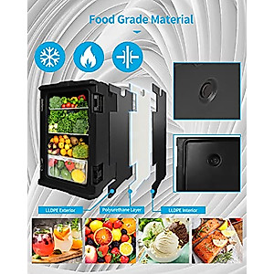 TABU 95QT End-Loading Insulated Food Pan Carrier, LLDPE Material Food Box Carrier with Double Buckles, Front Loading Portable Food Warmer with Handles (Black)