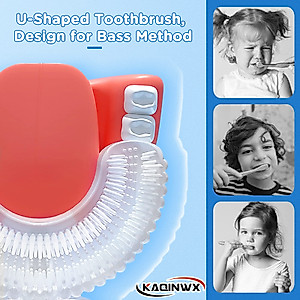 KAQINWX Kids Electric Toothbrushes, U Shaped Ultrasonic Toothbrush, Rechargeable Kids Toothbrush w/Smart Timer, 3 Brush Heads Replacement, 3 Clean Modes, IPX7 Water Resistant for Child 2-12