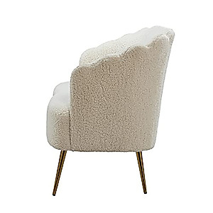 HULALA HOME Modern Loveseat Sofa with Gold Legs, Small Armless 2-Seater Sofa with Flower Shaped Back, Comfy Upholstered Love Seats Couch for Bedroom, Living Room, Office, Apartment, Small Space/Ivory