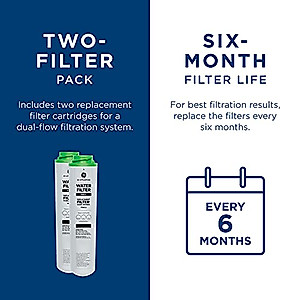 GE FQK2J Under Sink Water Filter Replacement | Dual Flow | NSF Certified: Reduces Sediment, Rust & Other Impurities from Water | Replace Every 6 Months for Best Results | 2 Water Filters