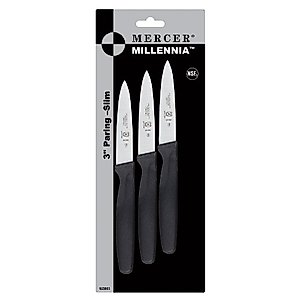Mercer Culinary M23903 Millennia Black Handle, 3-Inch Slim Paring Knives (3-Pack), Paring Knife