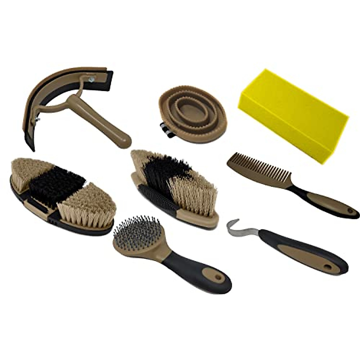 Premium Horse Grooming Kit | 9 Piece Durable Hair groomer Brush Set. Perfect Horse Gift For Beginners or Professional (Brown)