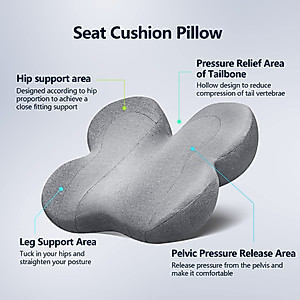 Seat Cushion for Tailbone Pain Relief, Pressure Relief Seat Cushion, Seat Cushions for Office Chairs, Memory Foam Coccyx Cushion Tailbone Pain, Sciatica & Back Pain Relief (Grey)