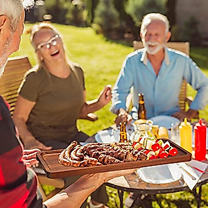 10 Pack Solid Wood Serving Trays Acacia Wooden Server Platter Rectangular Charcuterie Boards with Grooved Handle for Home Room Coffee Cheese Appetizer Table Farmhouse Serving Decor (13.8 x 5.4 Inch)
