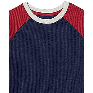 Amazon Essentials Boys' Long-Sleeve Knit Thermal T-Shirt, Pack of 3, Blue Camo/Ivory/Navy, Large