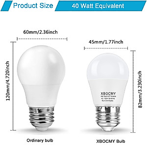 XBOCMY A15 LED Light Bulbs, 40 Watt Equivalent LED Refrigerator Light Bulb, 5W Daylight 5000K, 500 Lumens, Medium Base (E26), Non-Dimmable, A15 Appliance Bulb, 2-Pack
